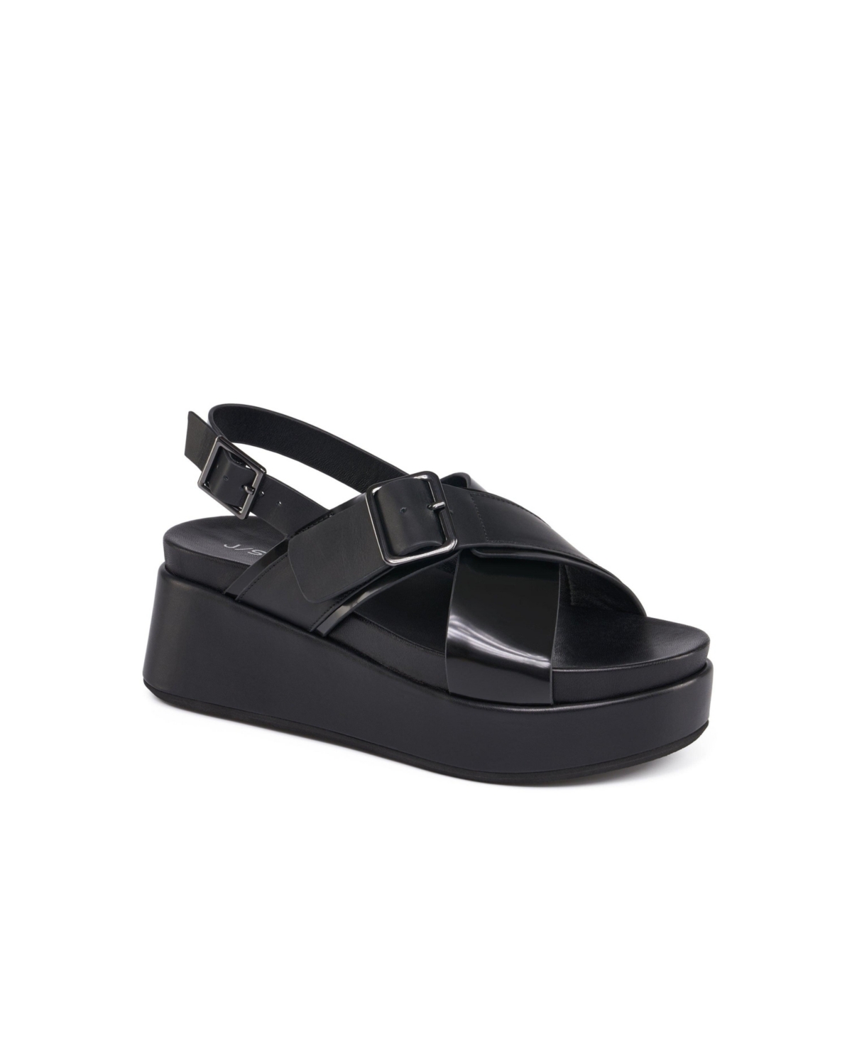 Click here for JSlides Womens Bin Leather Cross Strap Platform Sa... prices