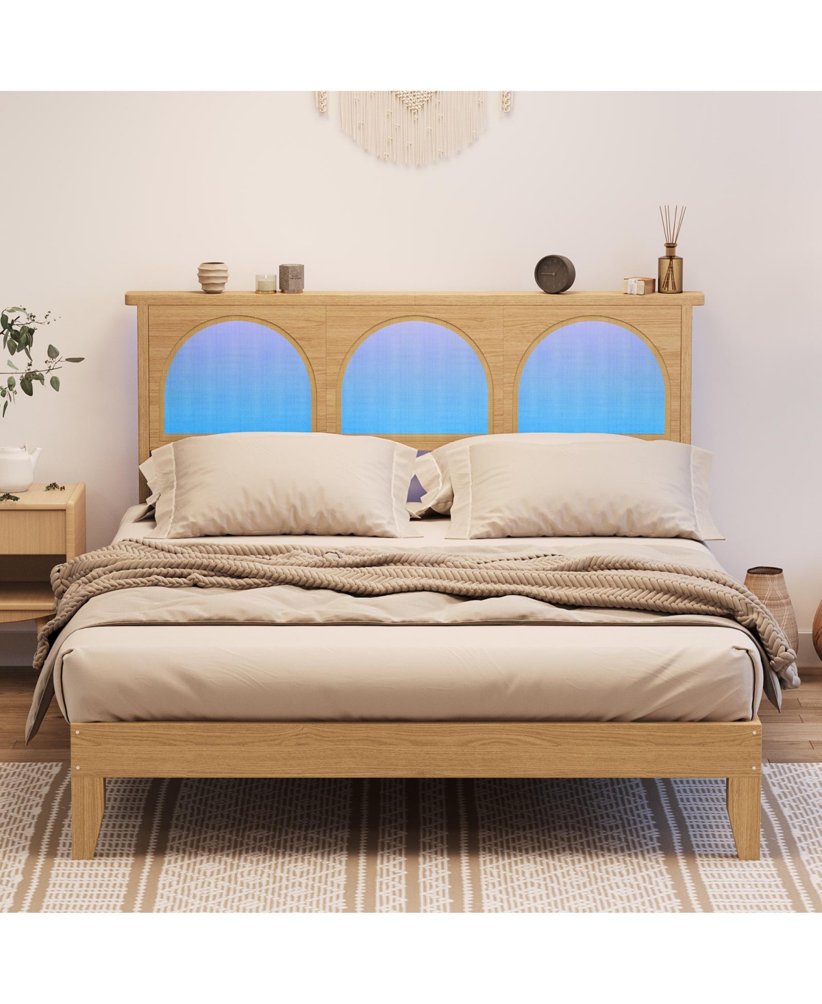 Click here for homfan Platform Bed with Rattan Headboard and Adju... prices