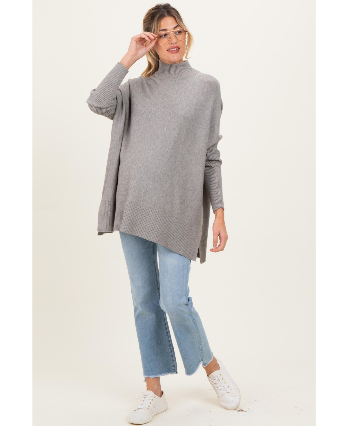 Click here for Pinkblush Maternity Cream Mock Neck Oversized Sir... prices