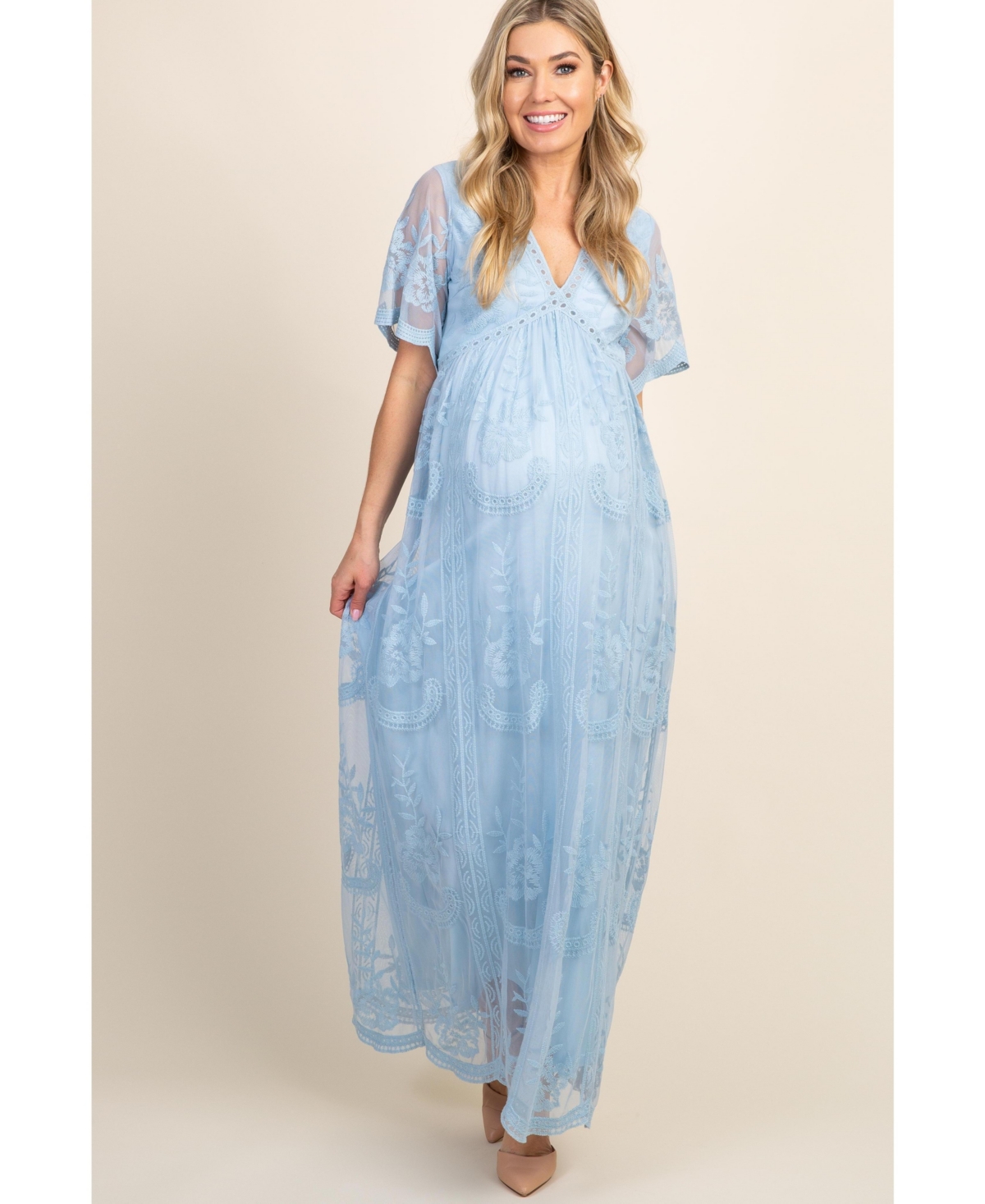 Click here for Pinkblush Maternity Lace Mesh Overlay Maxi Dress -... prices