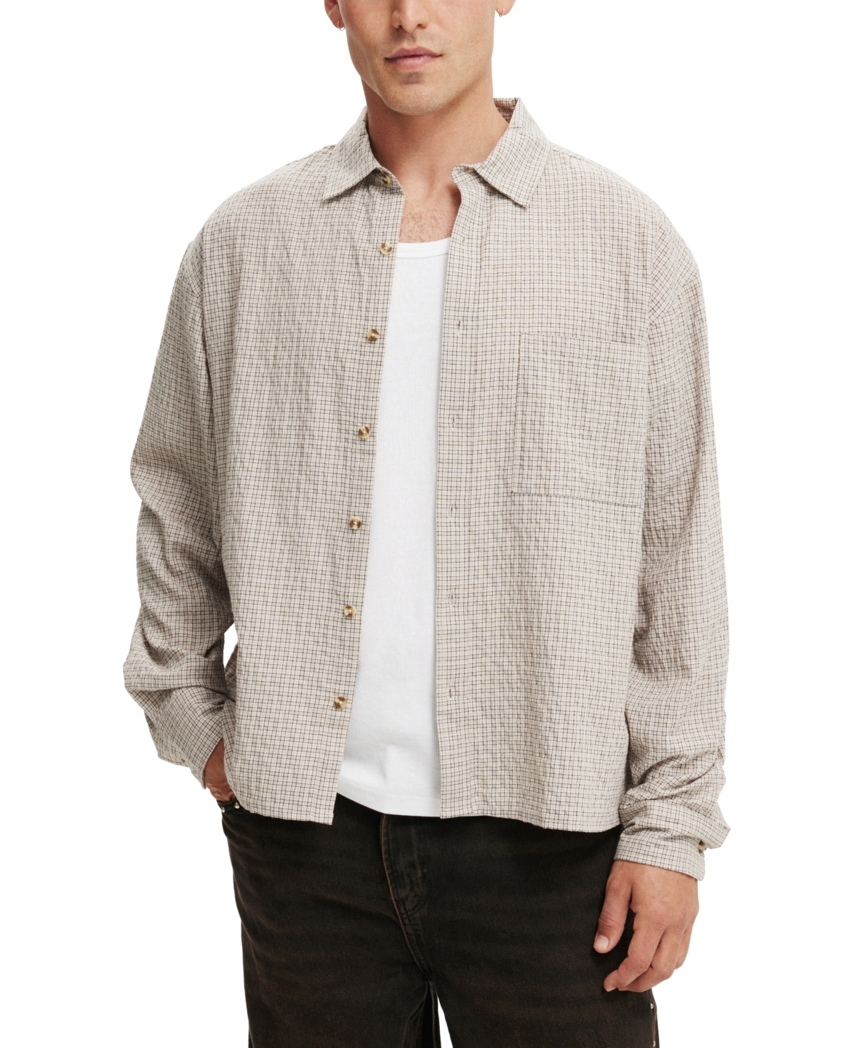 Click here for Cotton On Mens Relaxed-Fit Shirt - Beige prices