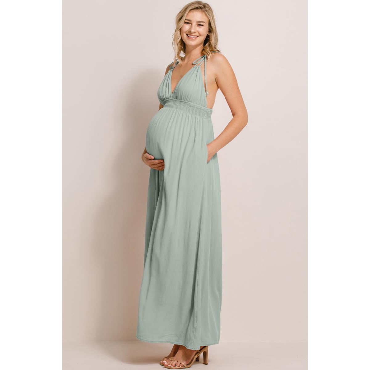 Click here for Hello Miz Maternity V-Neck Tie Strap Empire Waist... prices