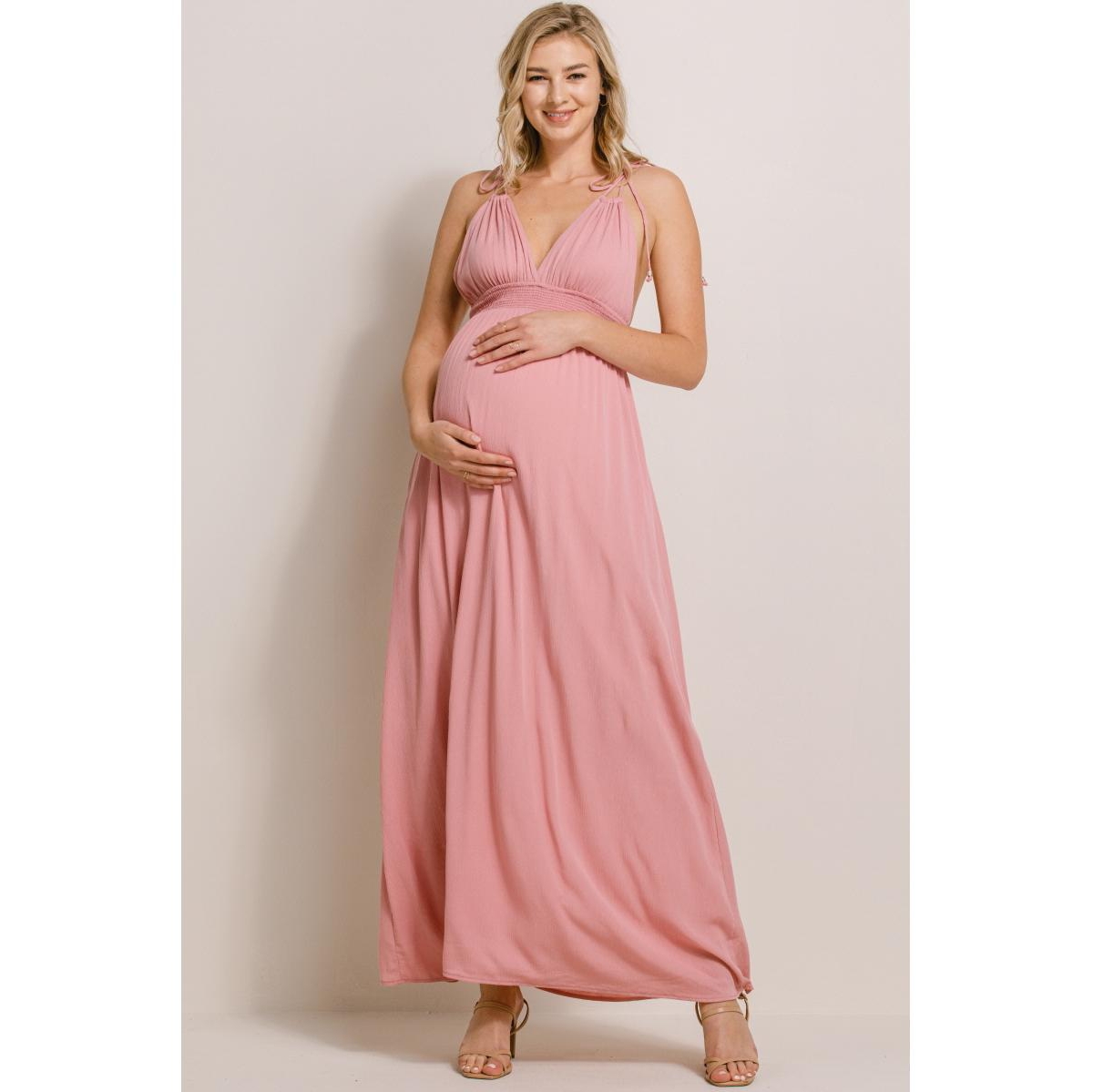 Click here for Hello Miz Maternity V-Neck Tie Strap Empire Waist... prices