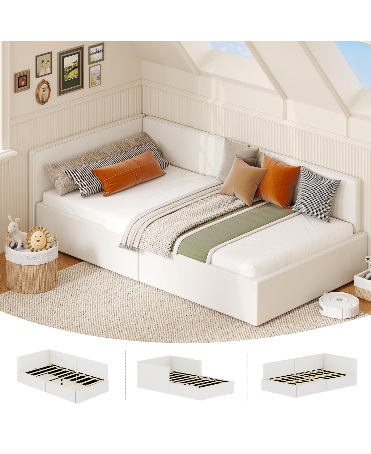 Click here for homfan Upholstered Corner Bed Frame with Headboard... prices