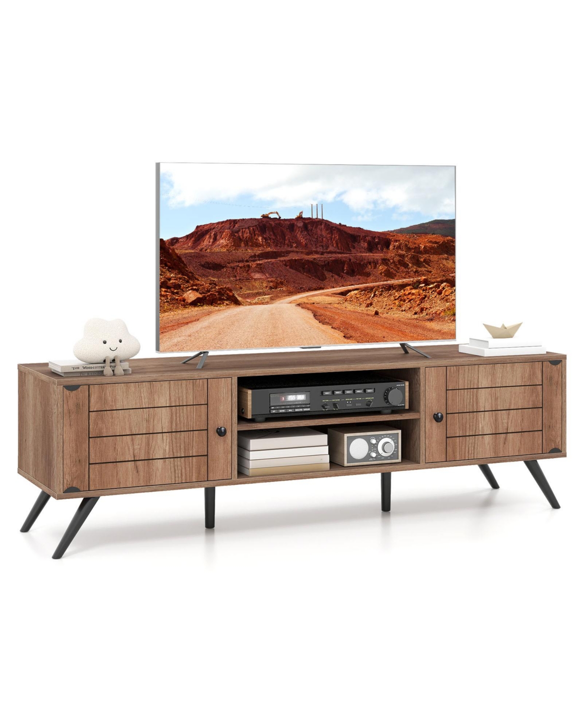 Click here for Gymax Tv Stand with 2 Storage Cabinets and Open Sh... prices