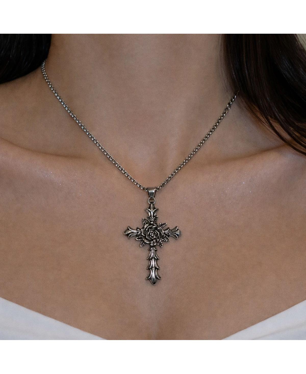 Click here for Rebl Jewelry Silver Rose Cross Chain - Silver prices