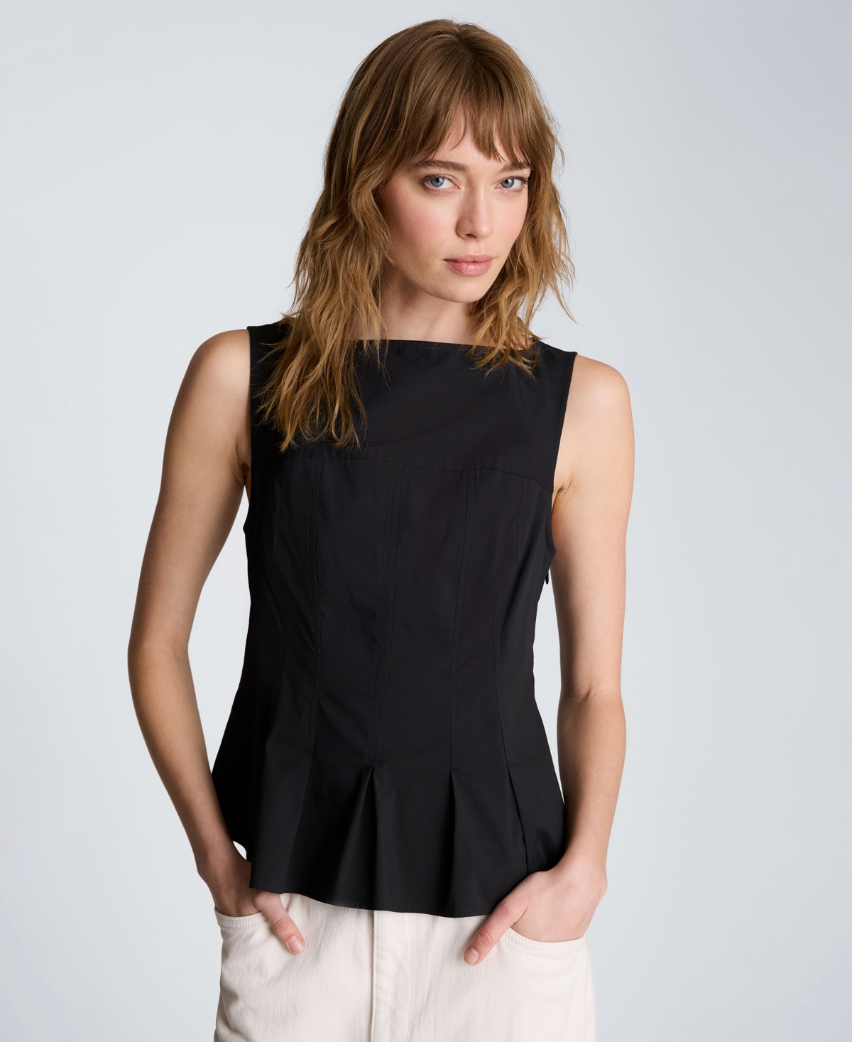 Click here for Kenneth Cole Womens Sleeveless Boat Neck Top - Bla... prices
