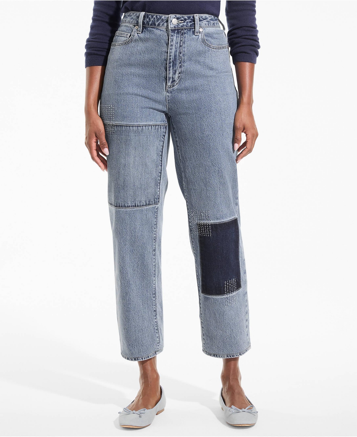 Click here for Lands End Petite Soft Denim Mid Rise Relaxed Strai... prices