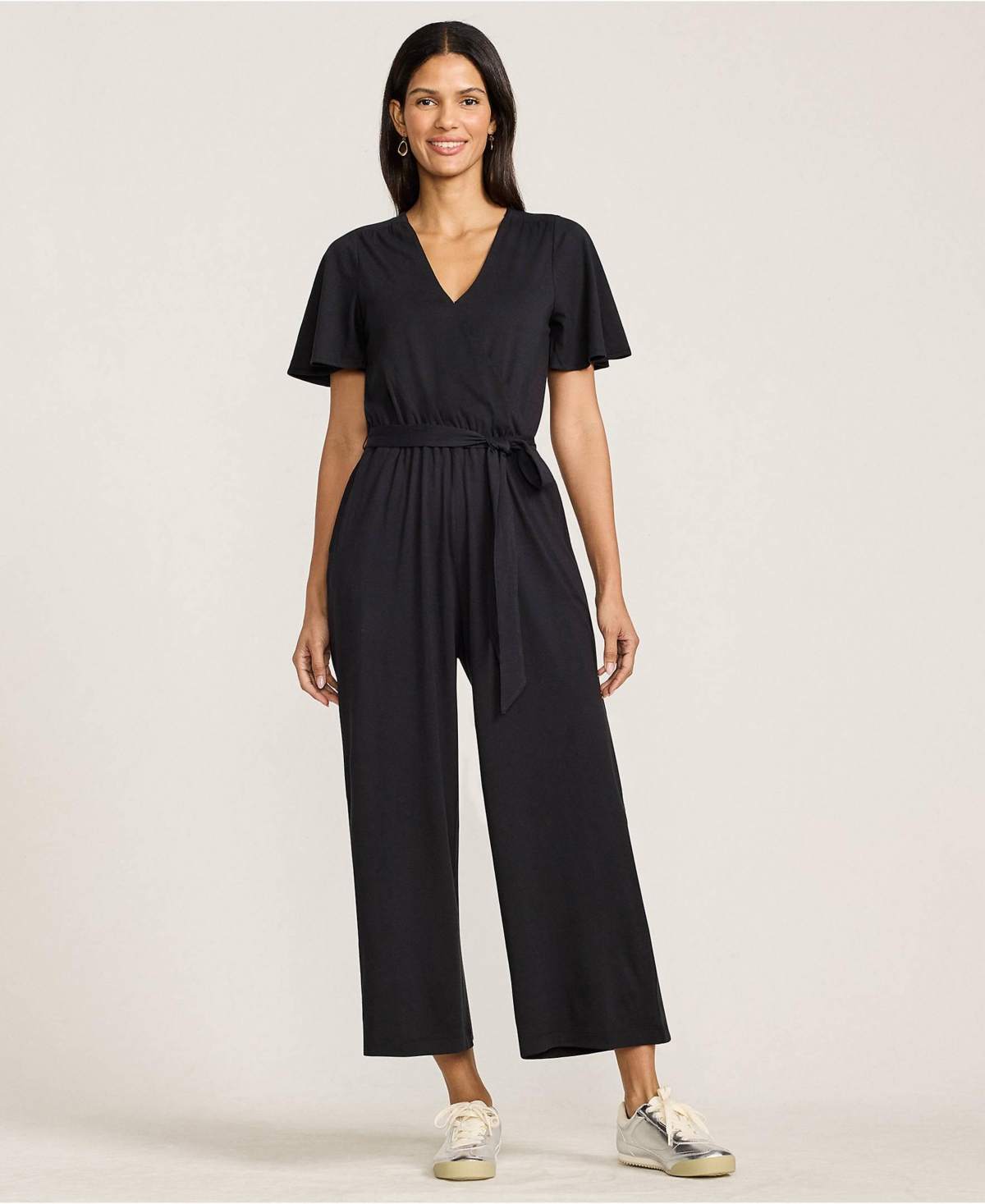 Click here for Lands End Womens Cotton Modal Tie Waist V Neck Jum... prices