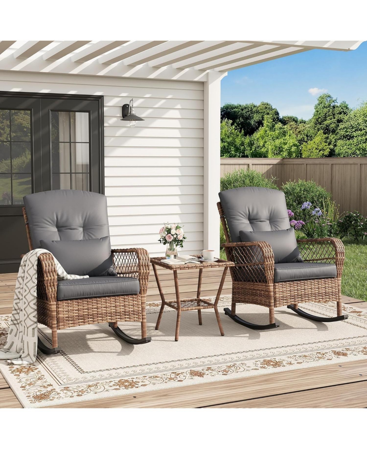 Click here for GarveeLife 3 Piece Patio Rocking Chair Set - High... prices