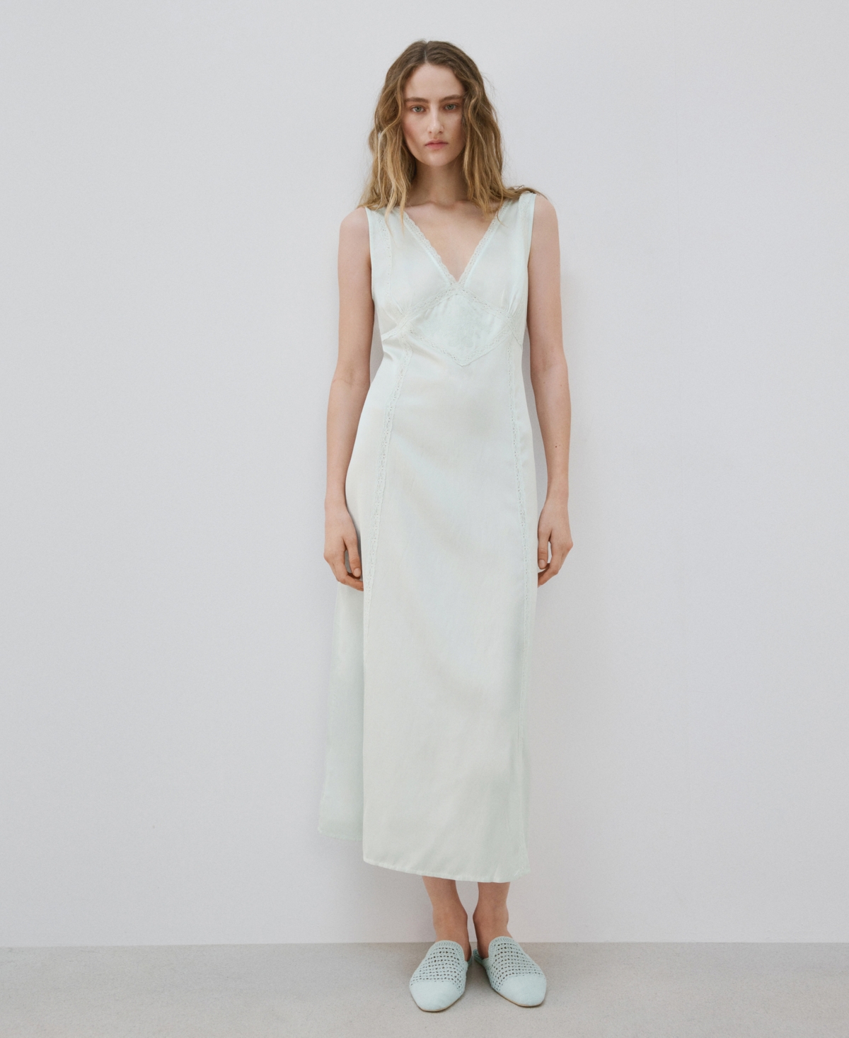 Click here for Mango Womens Lace Detail Nightgown - Blue prices