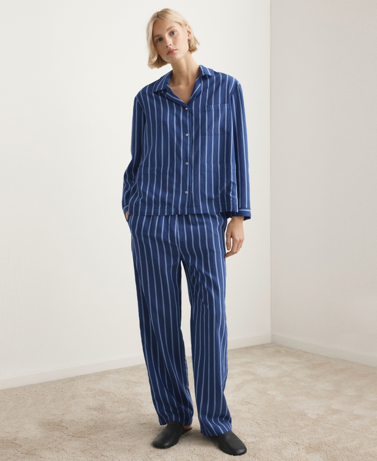 Click here for Mango Womens Striped Pajama Pants - Indigo Blue prices