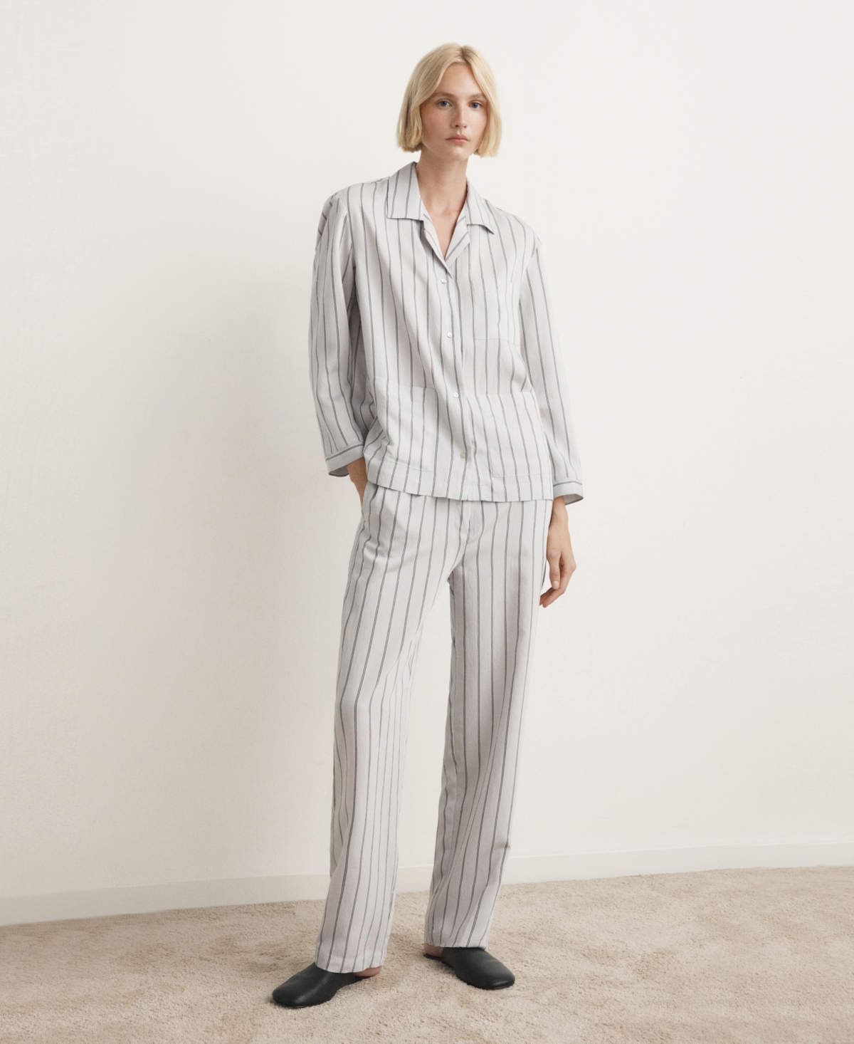 Click here for Mango Womens Striped Pajama Pants - Gray prices