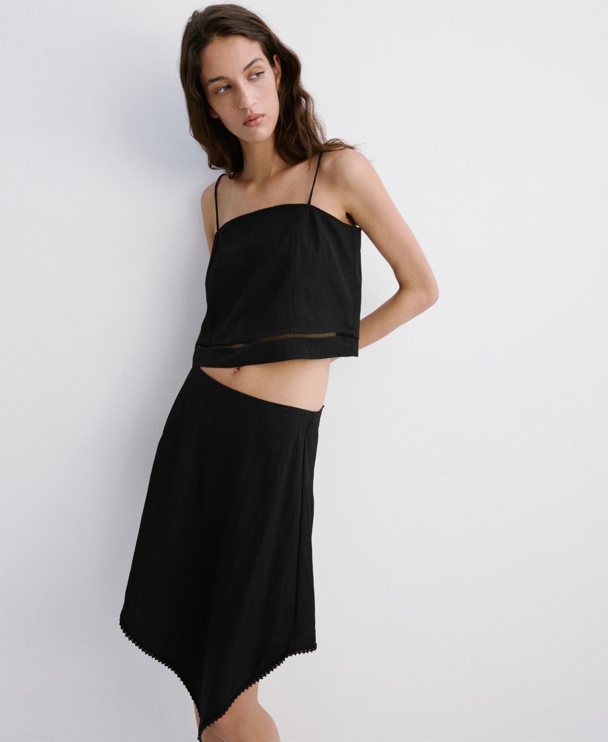 Click here for Mango Womens Straps And Buttons Top - Black prices
