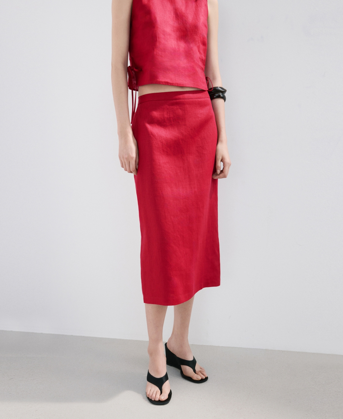 Click here for Mango Womens Linen Midi Skirt - Red prices