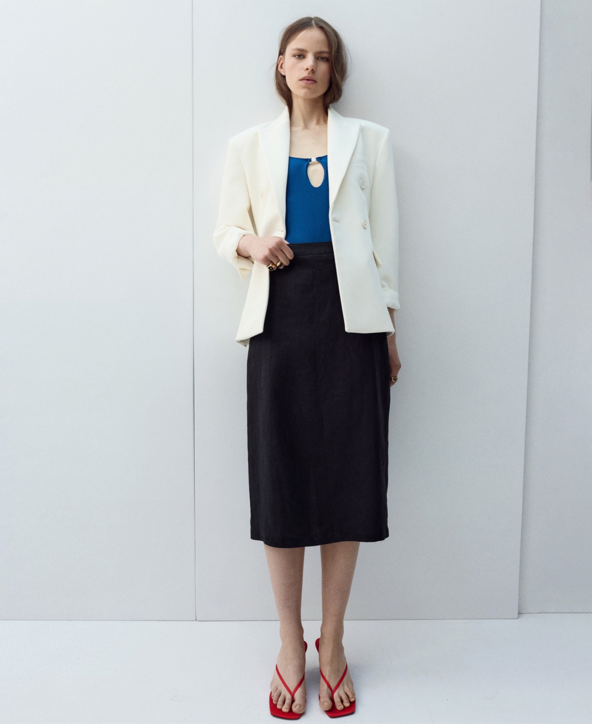 Click here for Mango Womens Linen Midi Skirt - Black prices