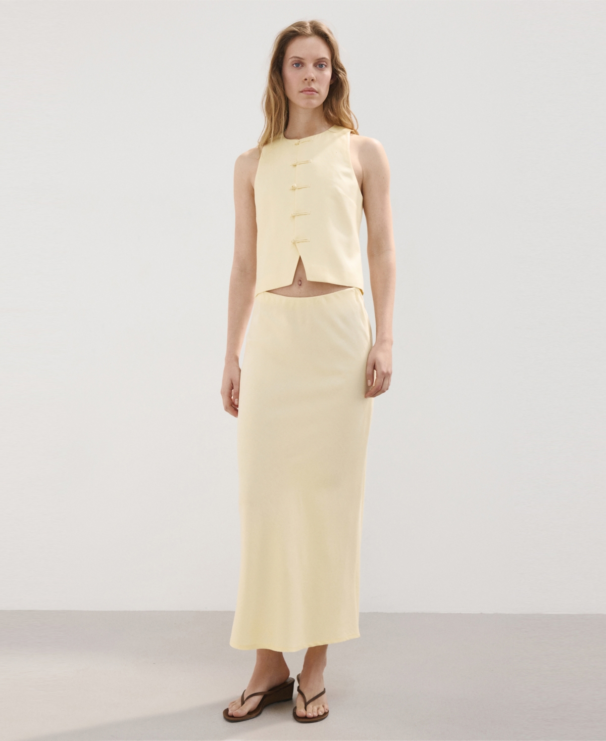 Click here for Mango Womens Linen-Blend Straight Skirt - Vanilla prices