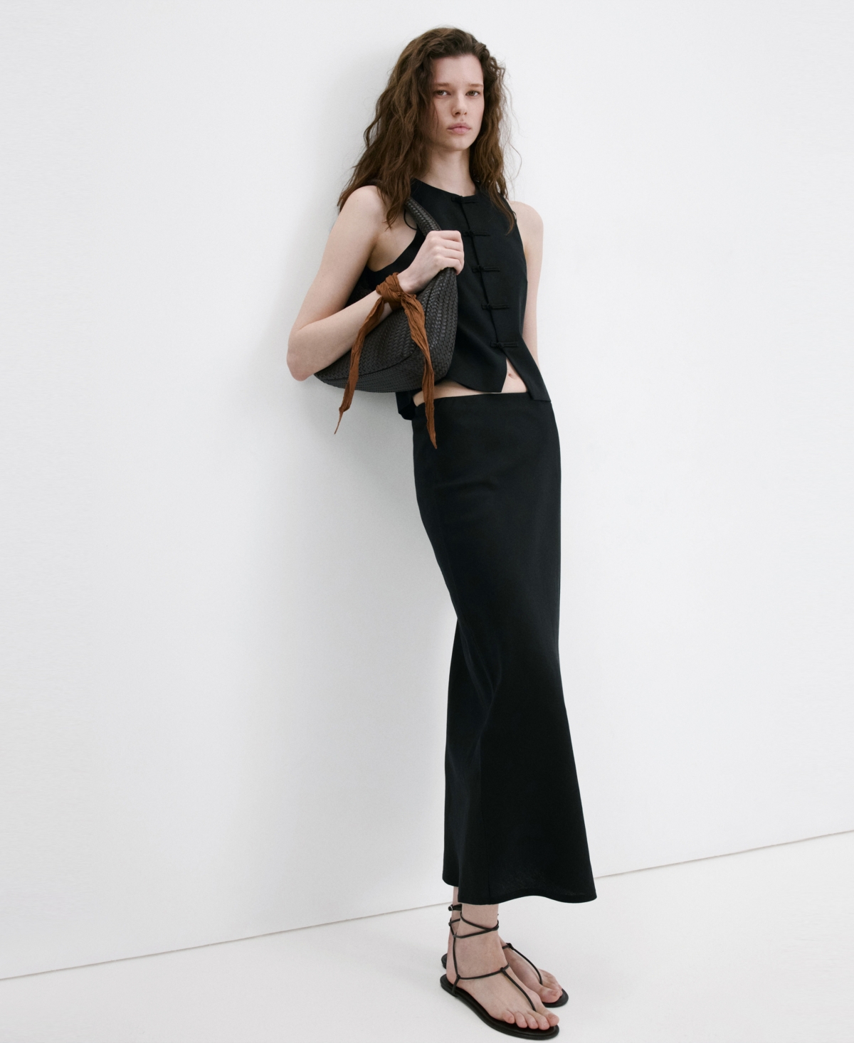 Click here for Mango Womens Linen-Blend Straight Skirt - Black prices