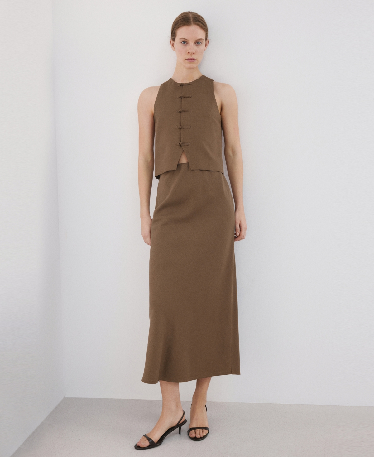 Click here for Mango Womens Linen-Blend Straight Skirt - Brown prices