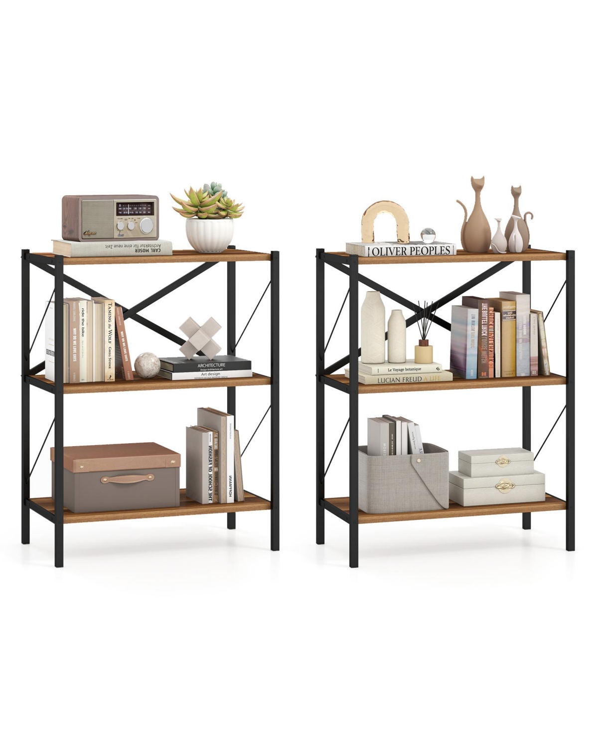 Click here for Gymax 2Pieces 3-Tier Bookshelf Industrial Bookcase... prices