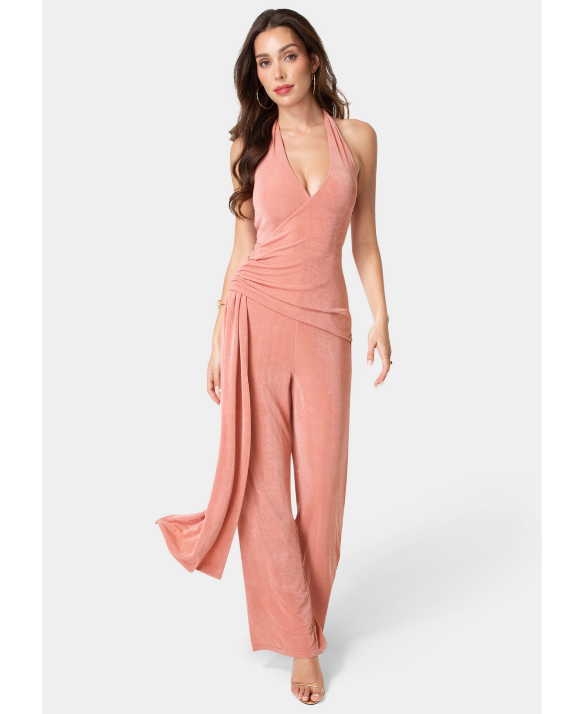 Click here for Bebe Womens Slinky Drop Waist Halter Jumpsuit - Ro... prices