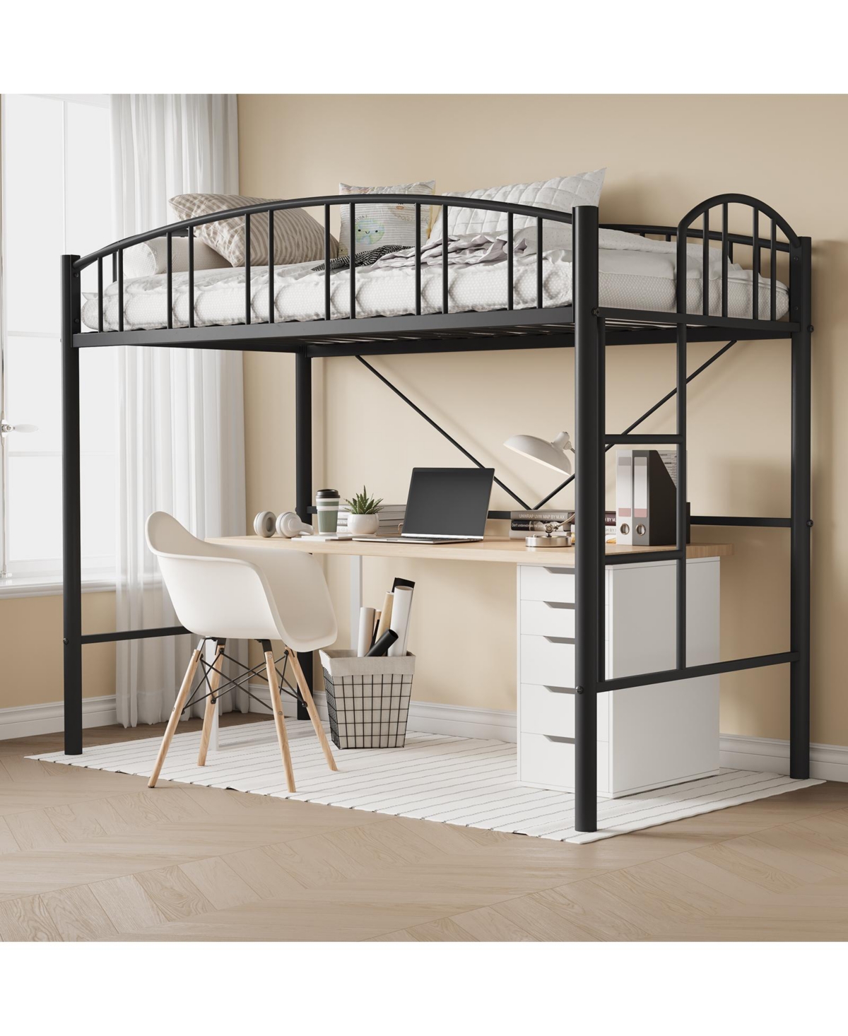 Click here for homfan Metal Loft Bed with Arched Guardrail and La... prices