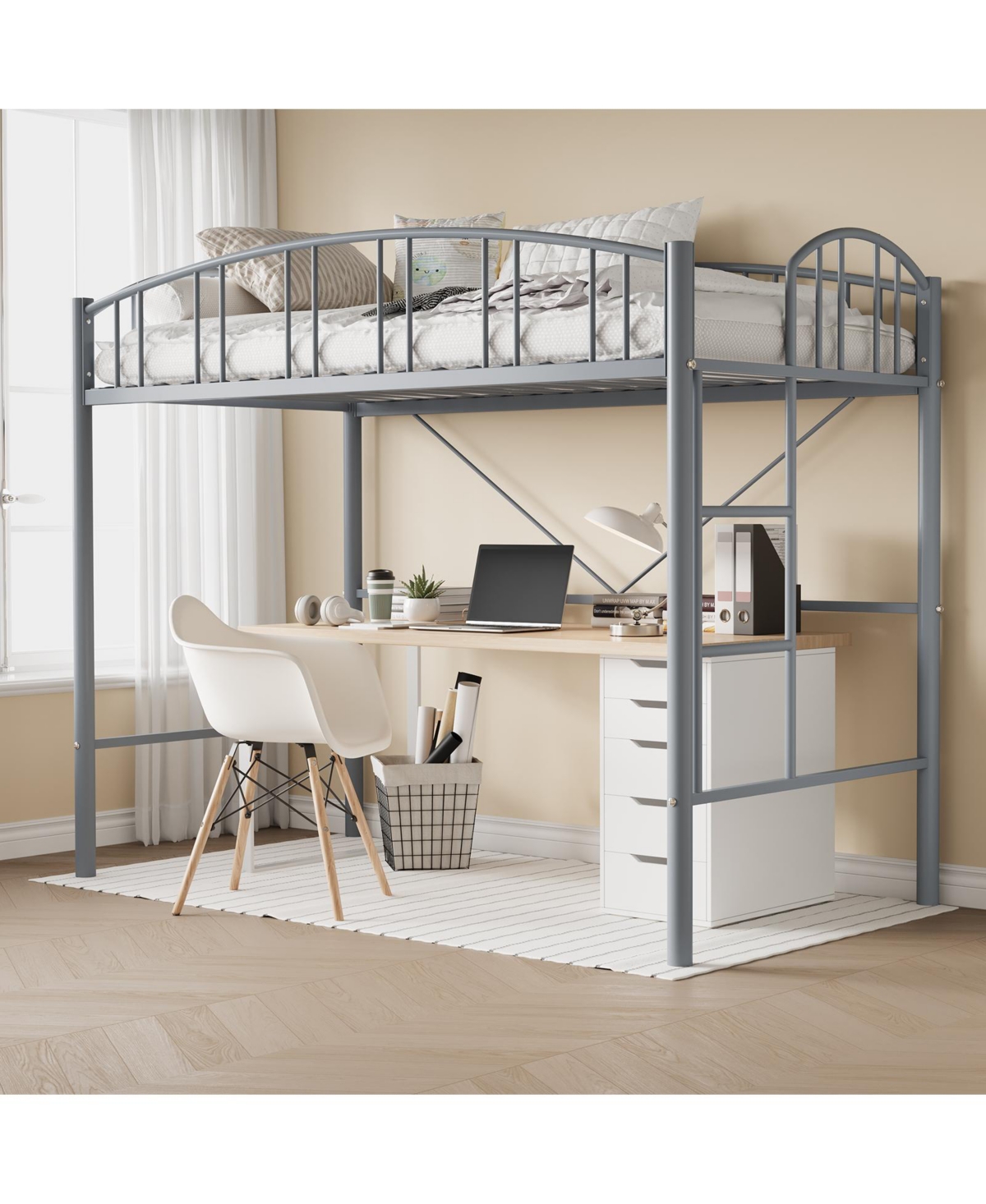 Click here for homfan Metal Loft Bed with Arched Guardrail and La... prices