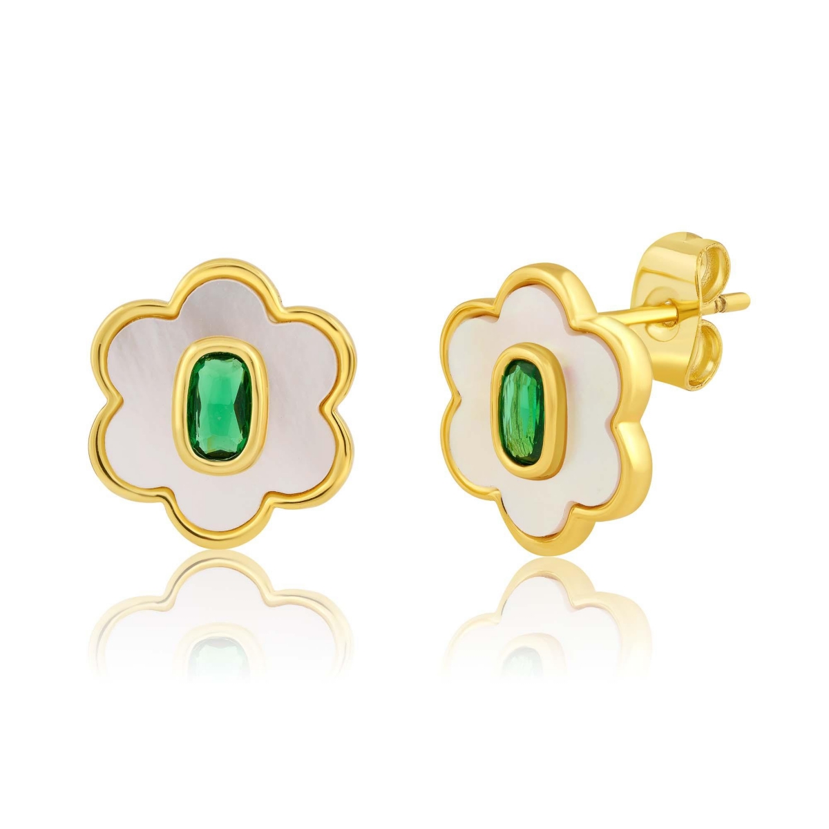 Click here for Simona Elegant Mother of Pearl and Green Cz Flower... prices