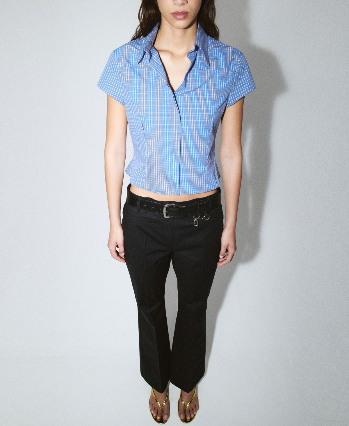 Click here for Mango Womens Check Crop Shirt - Blue prices