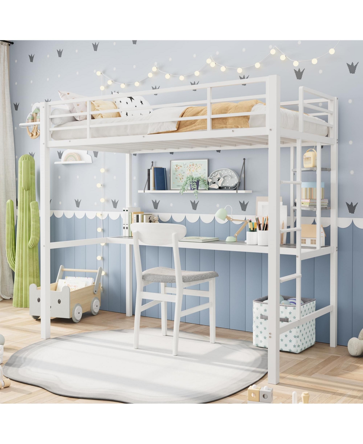 Click here for homfan Metal Twin Loft Bed with Desk and Storage S... prices