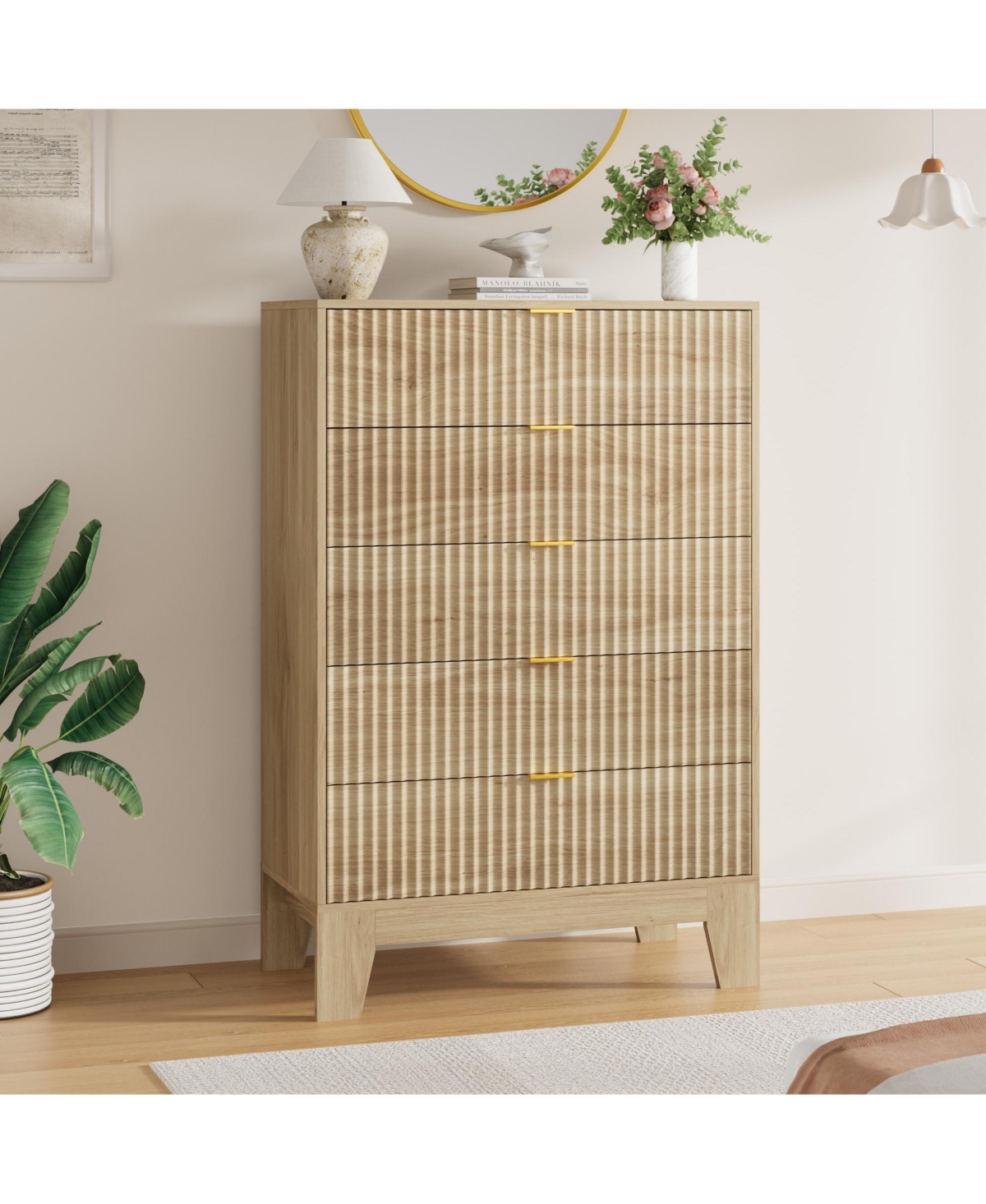 Click here for homfan 5 Drawer Dresser for Bedroom  Fluted Chest... prices