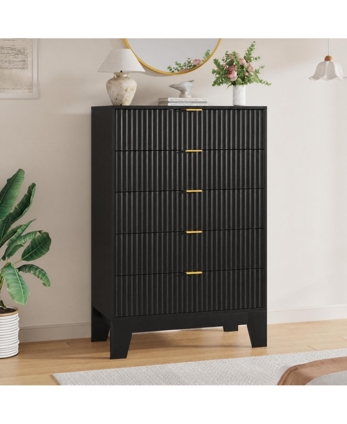 Click here for homfan 5 Drawer Dresser for Bedroom  Fluted Chest... prices