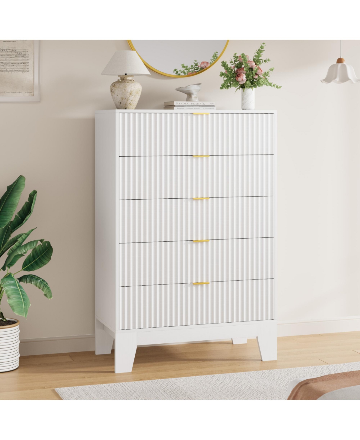 Click here for homfan 5 Drawer Dresser for Bedroom  Fluted Chest... prices