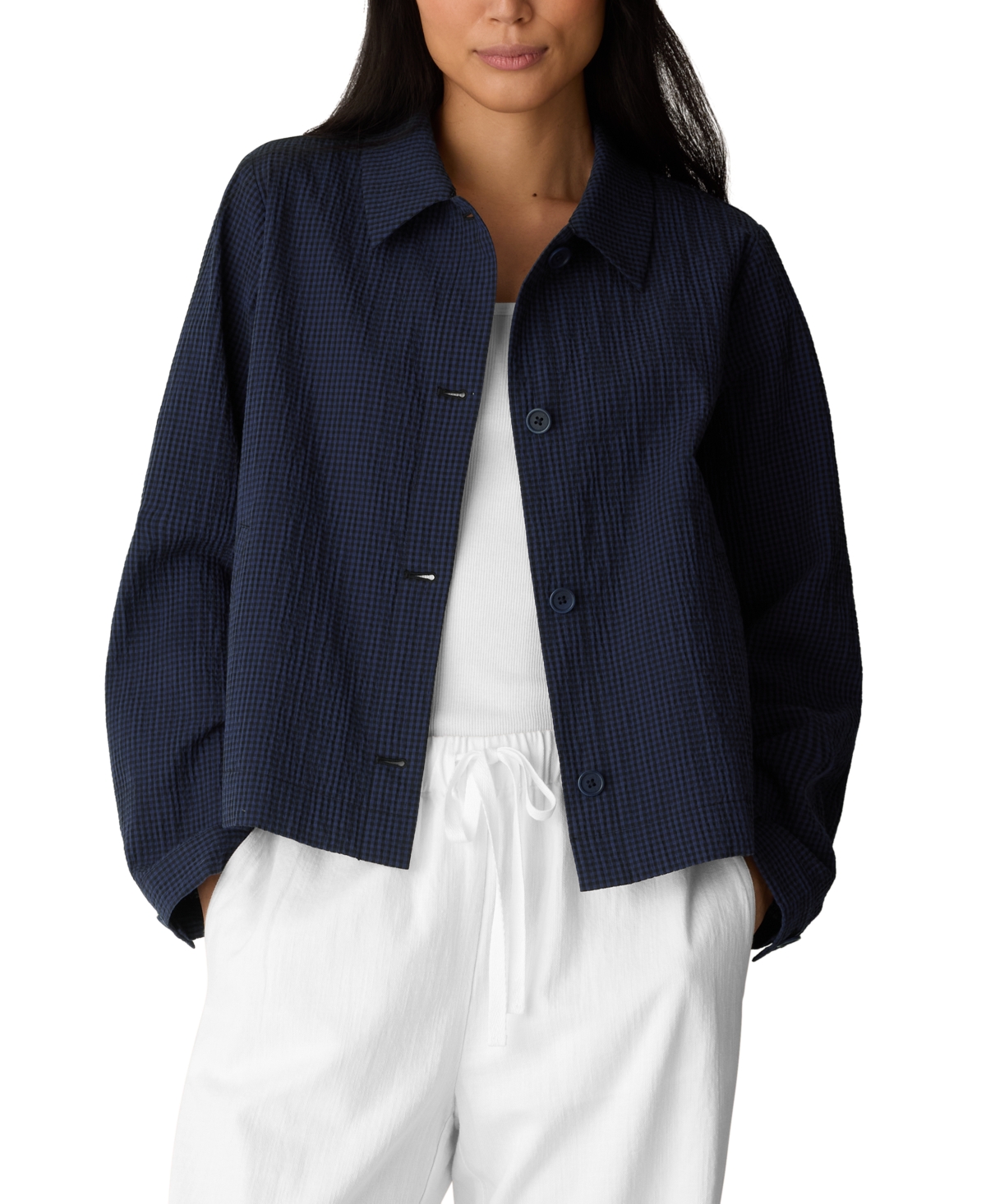 Click here for Eileen Fisher Womens Cotton-Blend Classic Collar A... prices