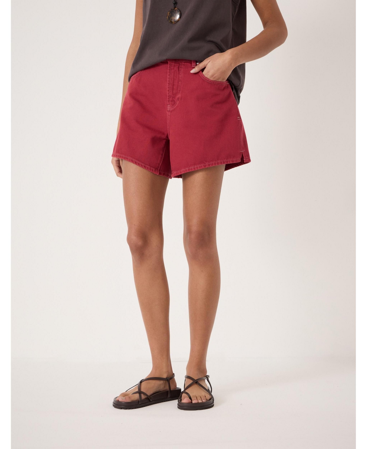 Click here for Hush Womens Essential Denim Shorts - Ruby red prices