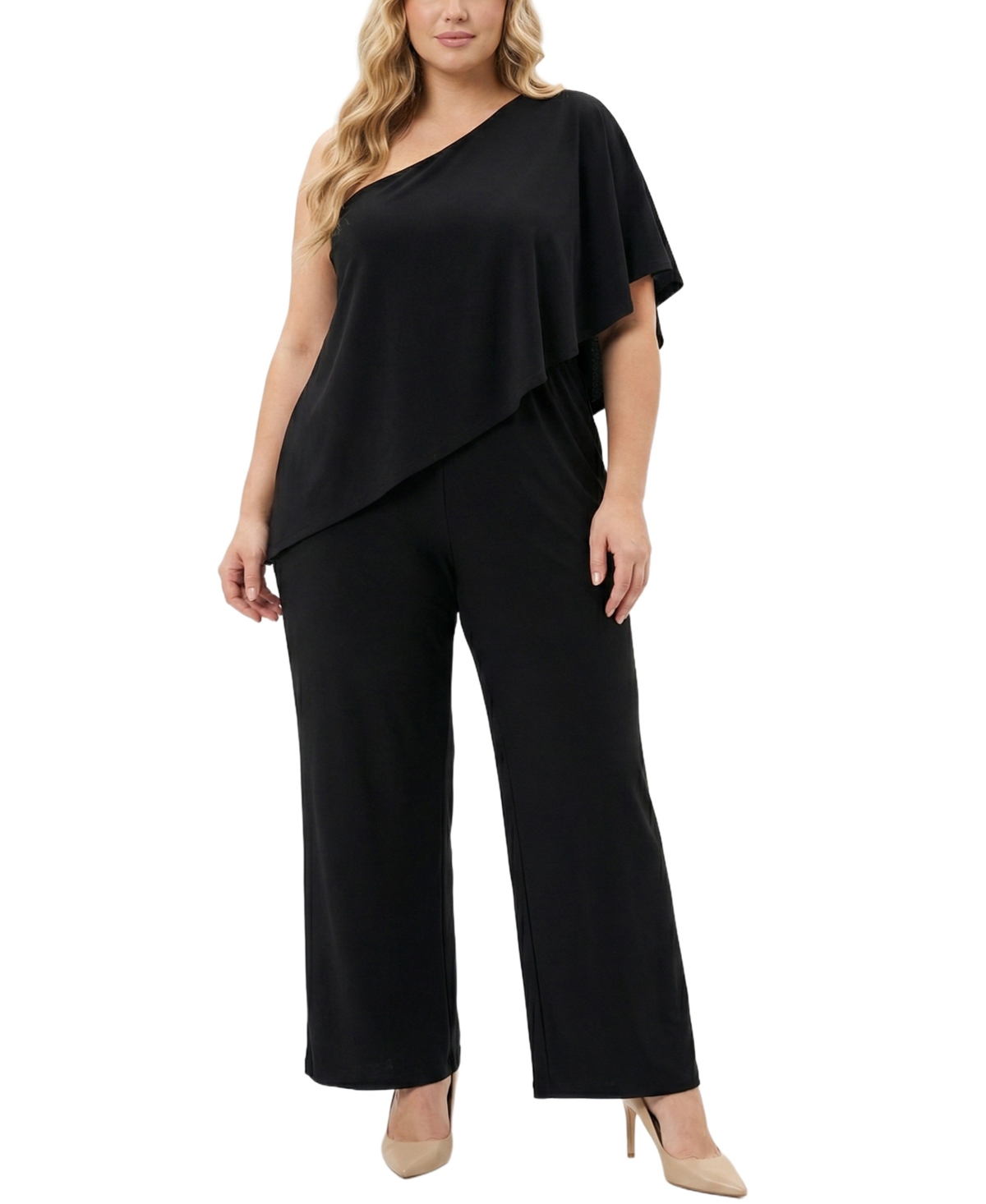 Click here for Ny Collection Plus Size Cape-Top Knit Jumpsuit - B... prices