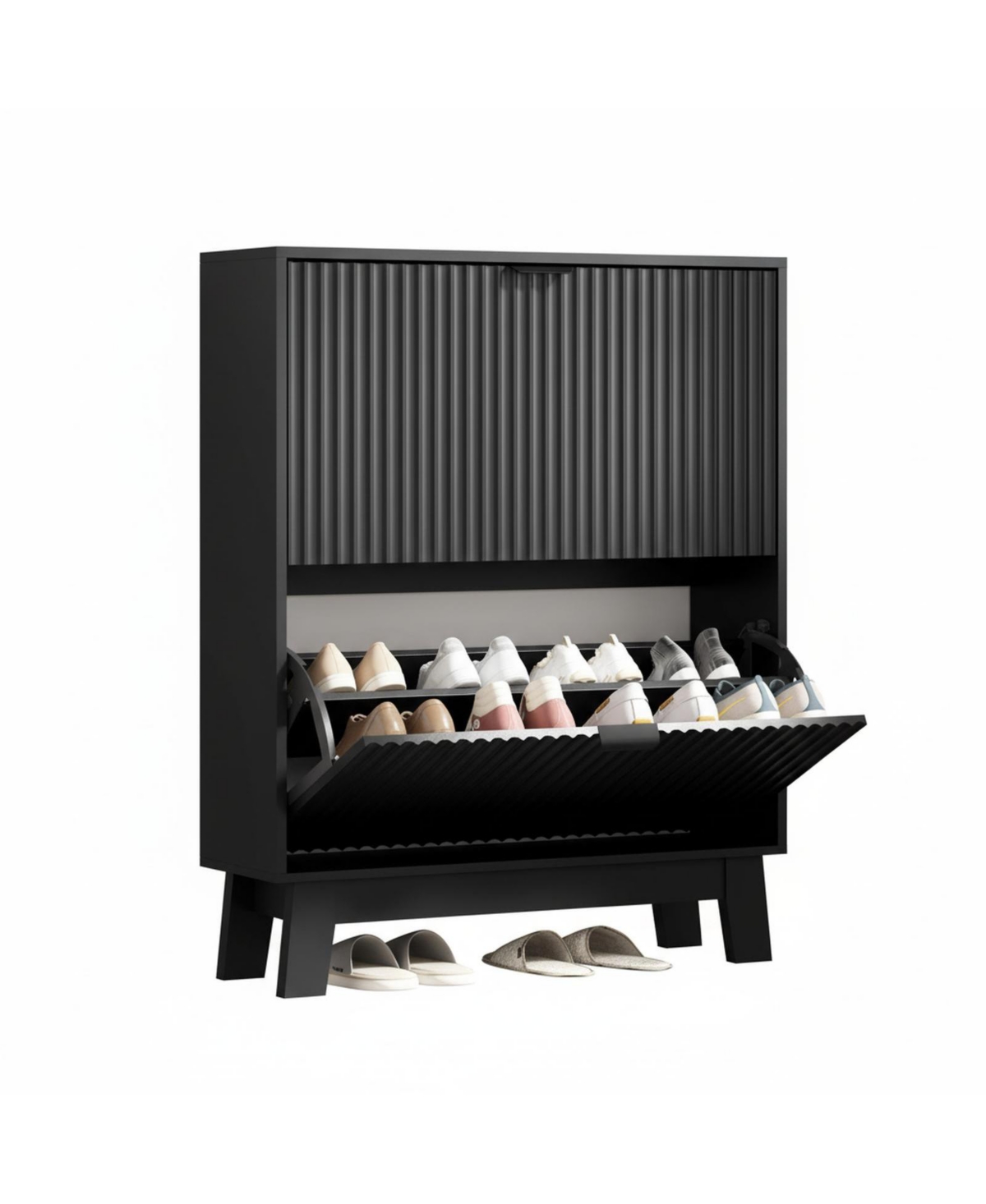 Click here for Yigii Fluted Shoe Cabinet 4 Flip Drawers Slim Entr... prices