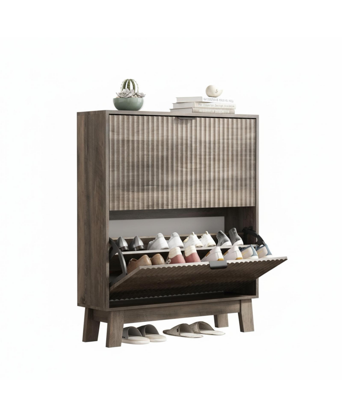Click here for Yigii Fluted Shoe Cabinet 4 Flip Drawers Slim Entr... prices