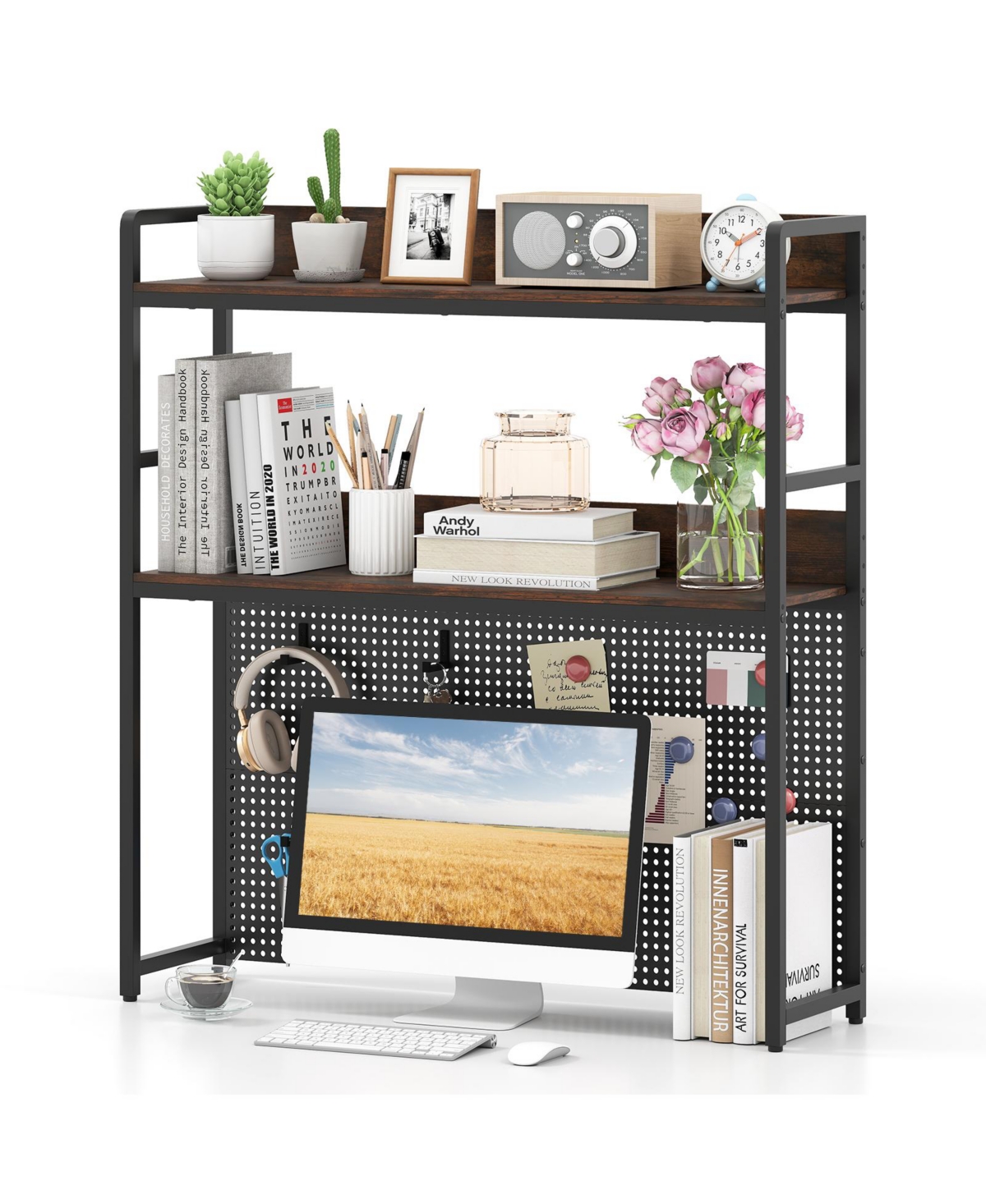 Click here for Gymax 2 Tier Countertop Desktop Bookshelf with Met... prices