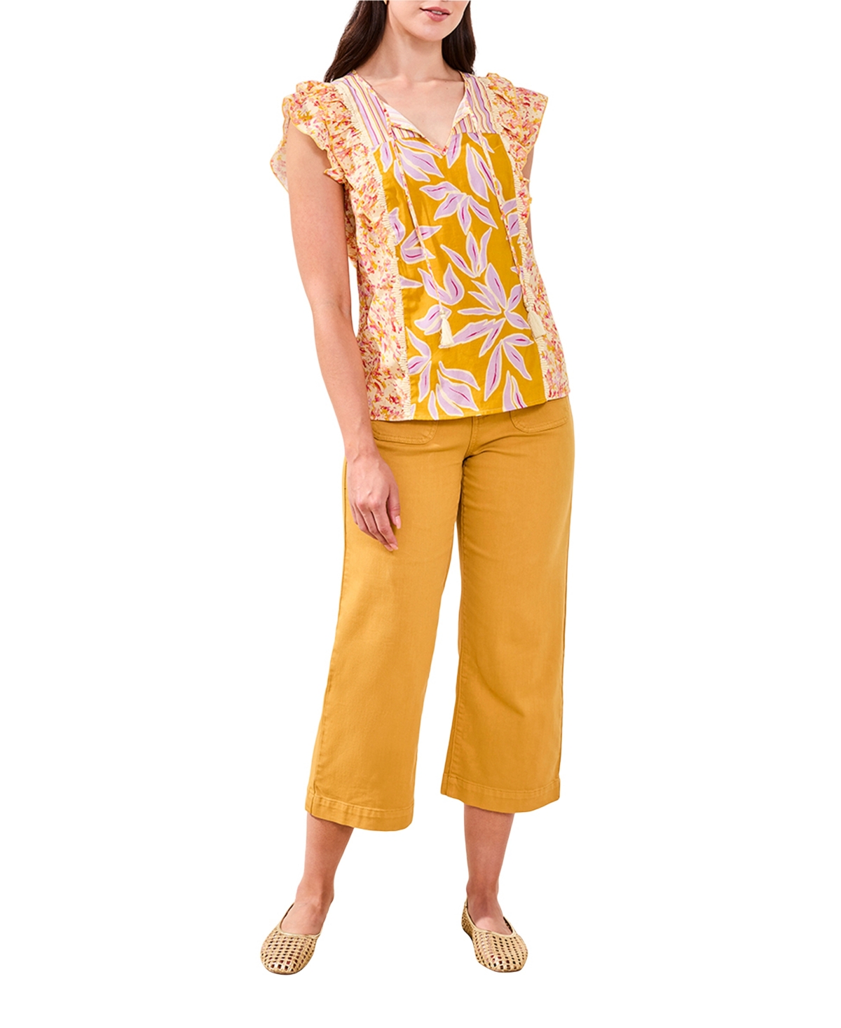 Click here for Tribal Womens Mixed Print Notch Neck Top - Gardeni... prices