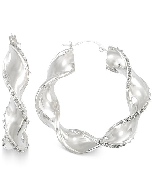 Signature Diamonds Twisted-Swirl Hoop Earrings in 14k Gold over Resin ...