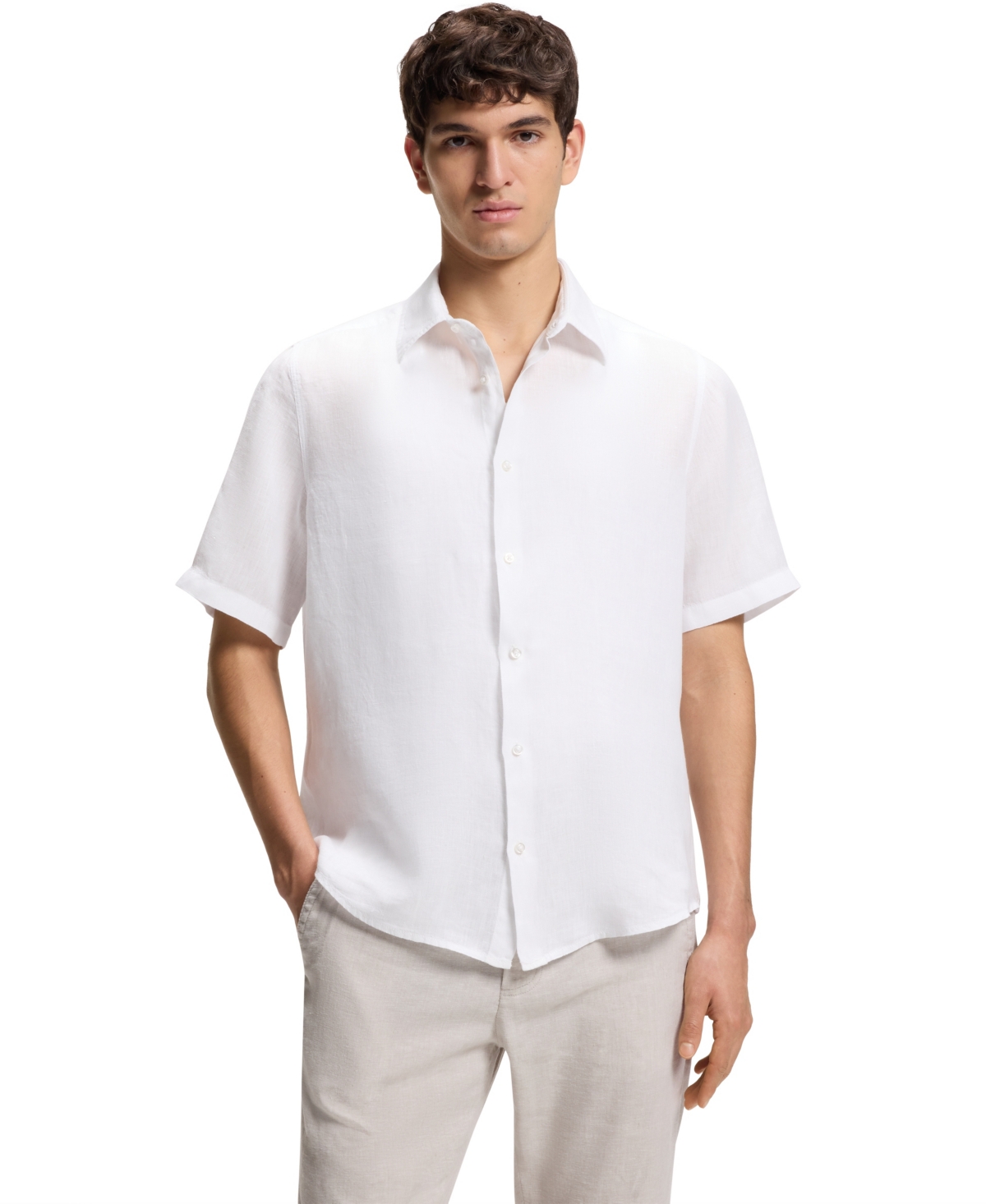 Click here for Boss by Hugo Boss Mens Linen Regular-Fit Short-Sle... prices