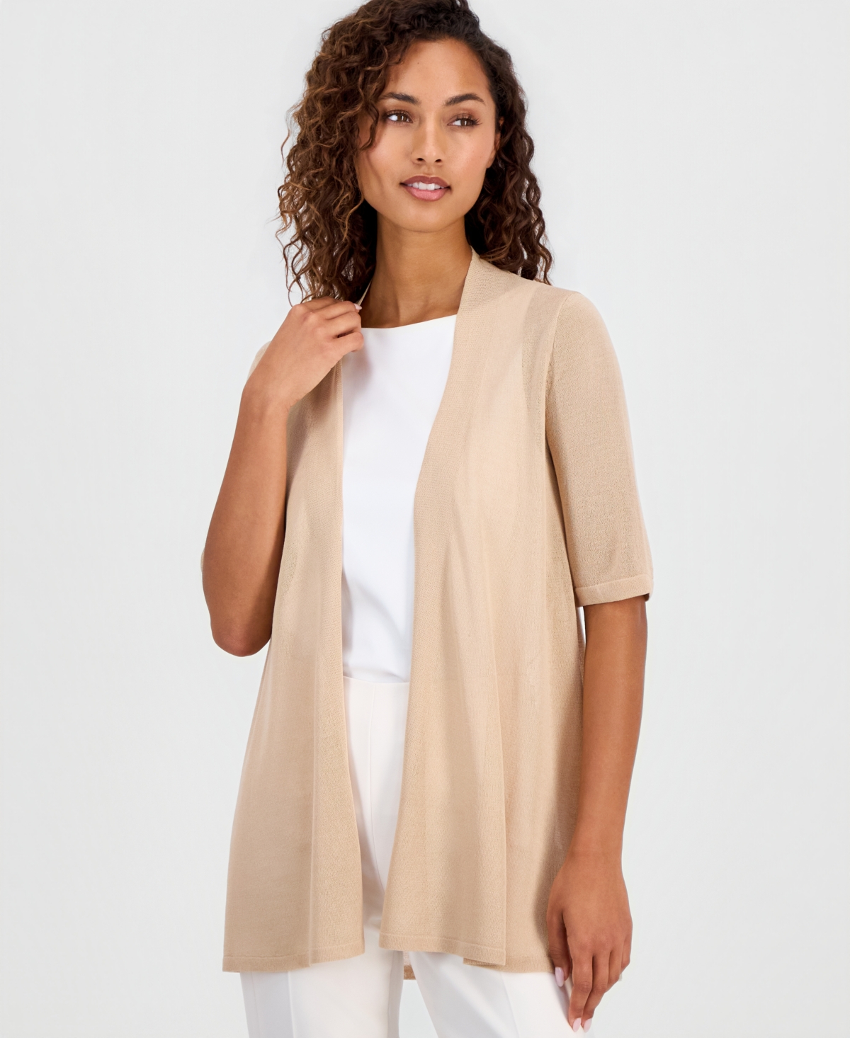 Click here for Anne Klein Petite Collarless Pull-On Cardigan Swea... prices