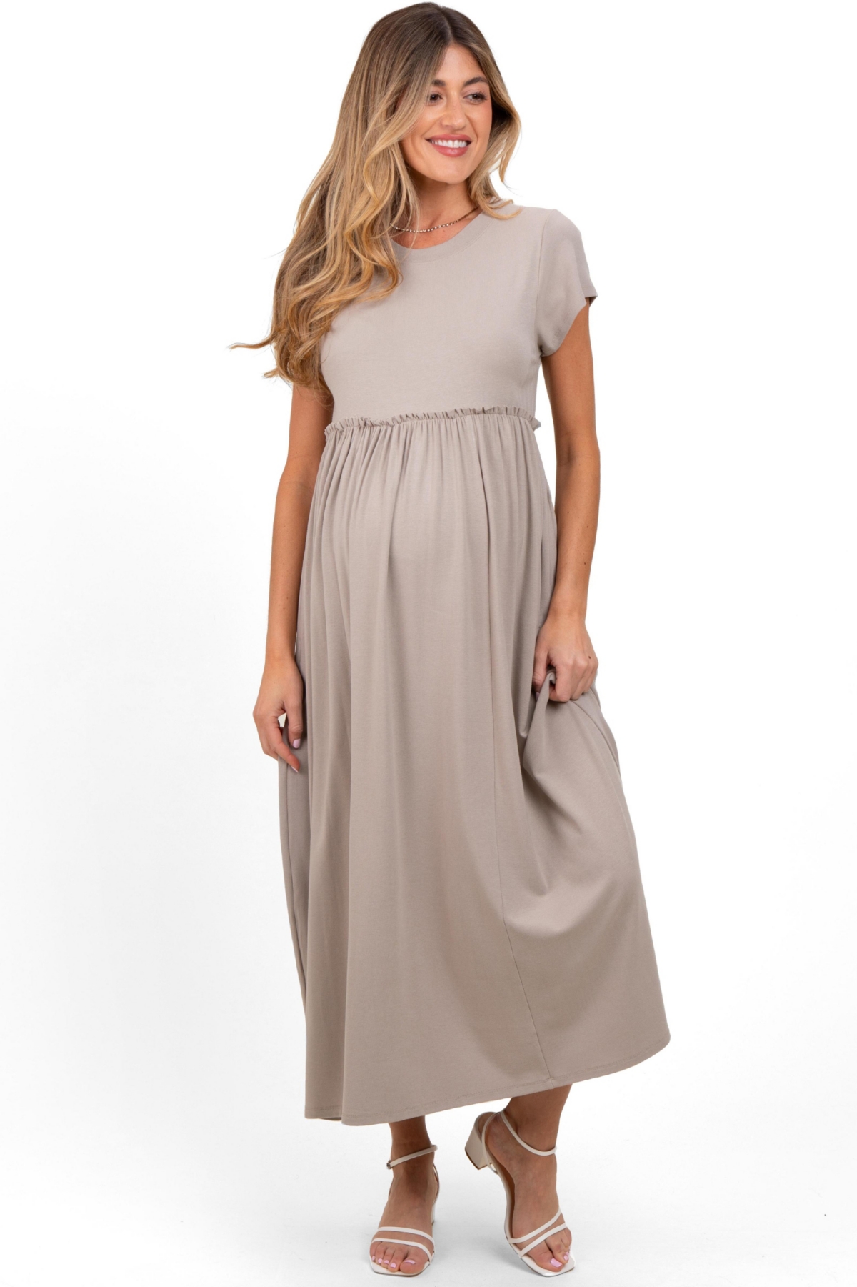 Click here for Pinkblush Maternity Light Olive Ruffle Trim Maxi D... prices