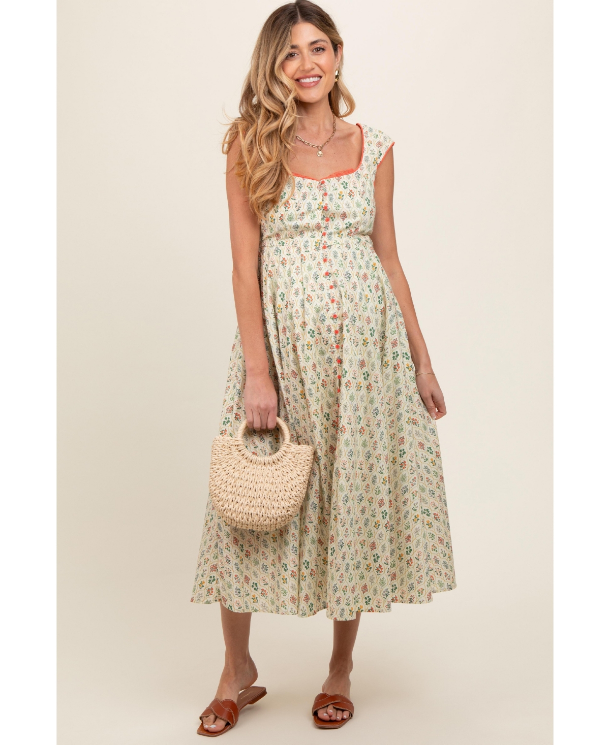 Click here for Pinkblush Maternity Cream Floral Button Front Slee... prices
