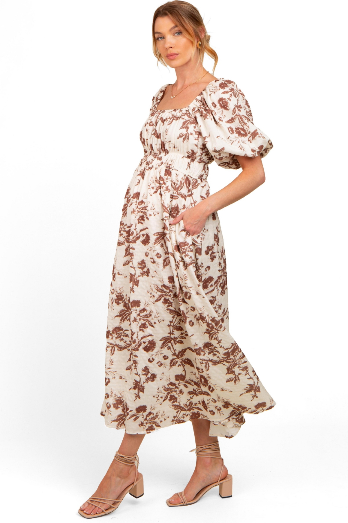 Click here for Pinkblush Maternity Teal Floral Puff Sleeve Midi D... prices