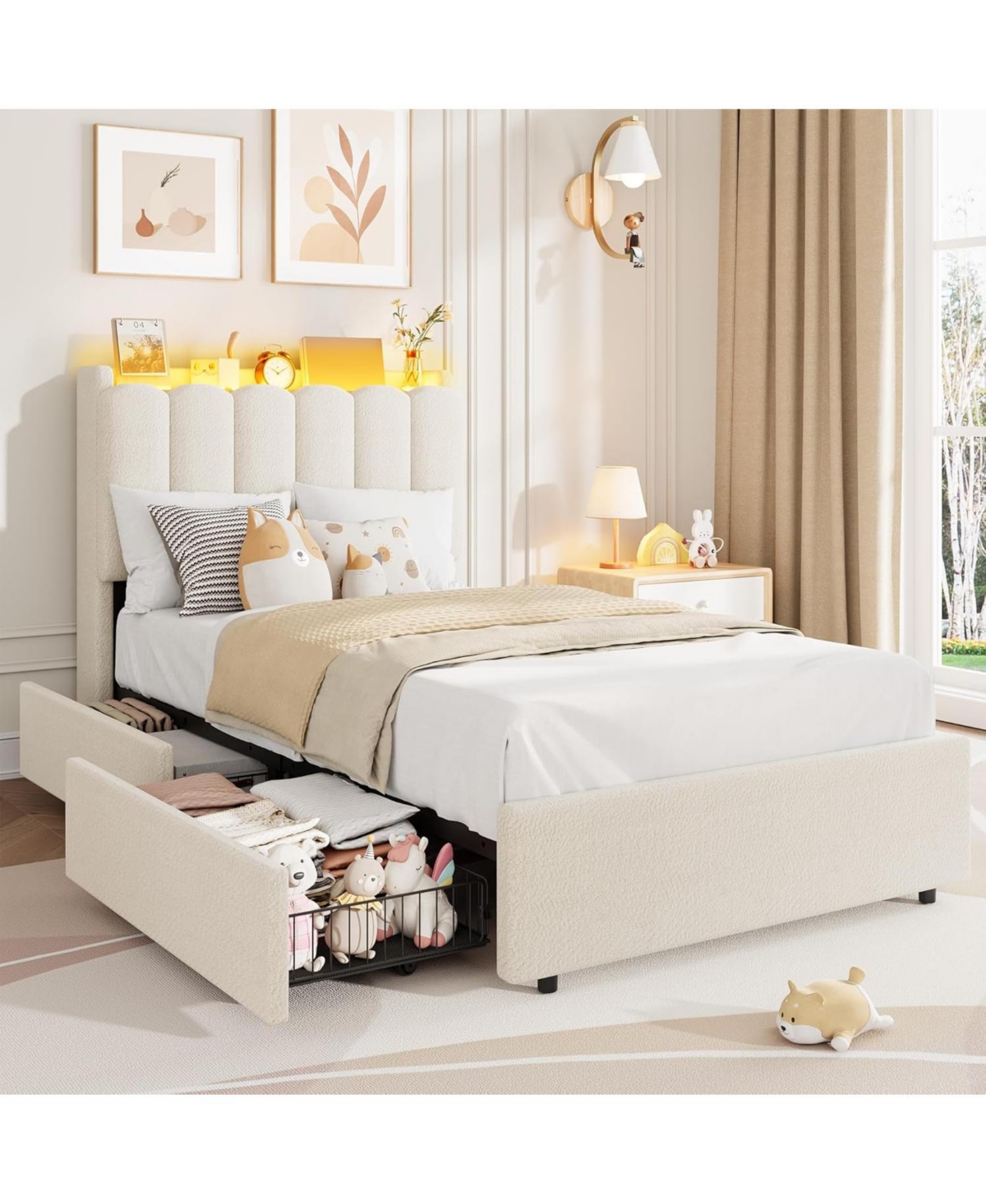 Click here for gaomon Led Bed Frame with Storage Headboard and Dr... prices