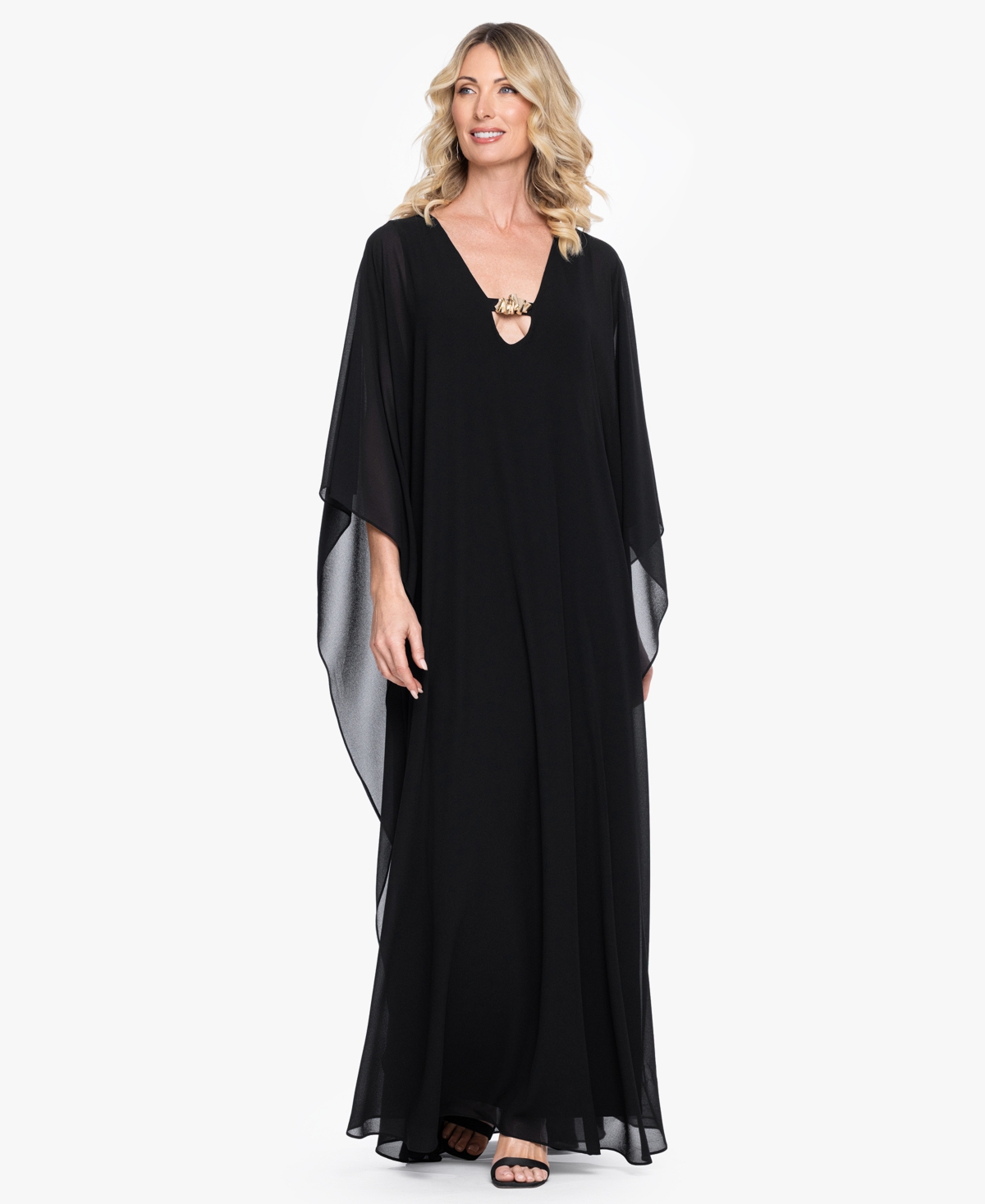 Click here for Betsy & Adam Womens V-Neck Long Kaftan Dress - Bla... prices