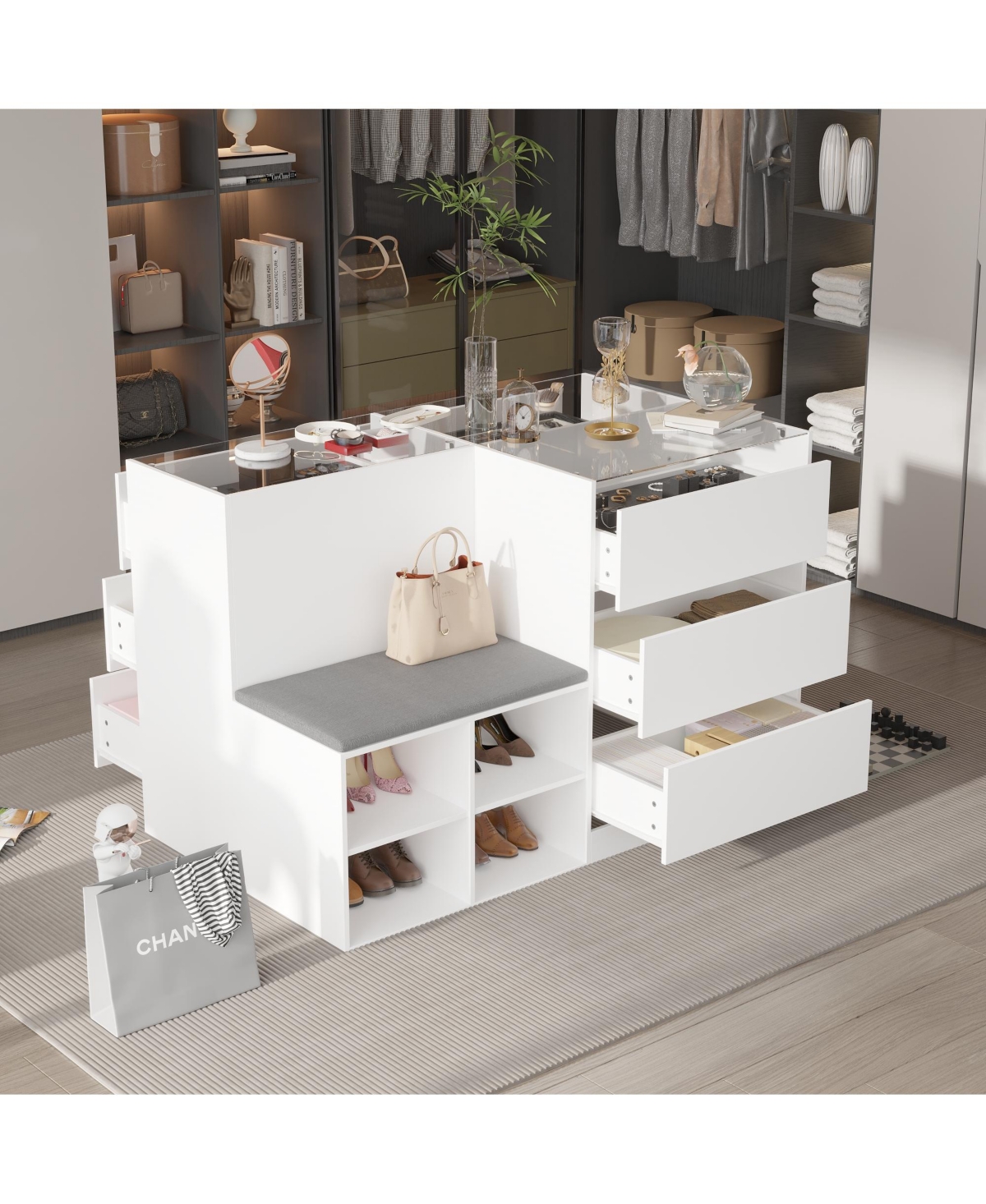 Click here for Homsee Modern White Storage Cabinet with Grey Cush... prices