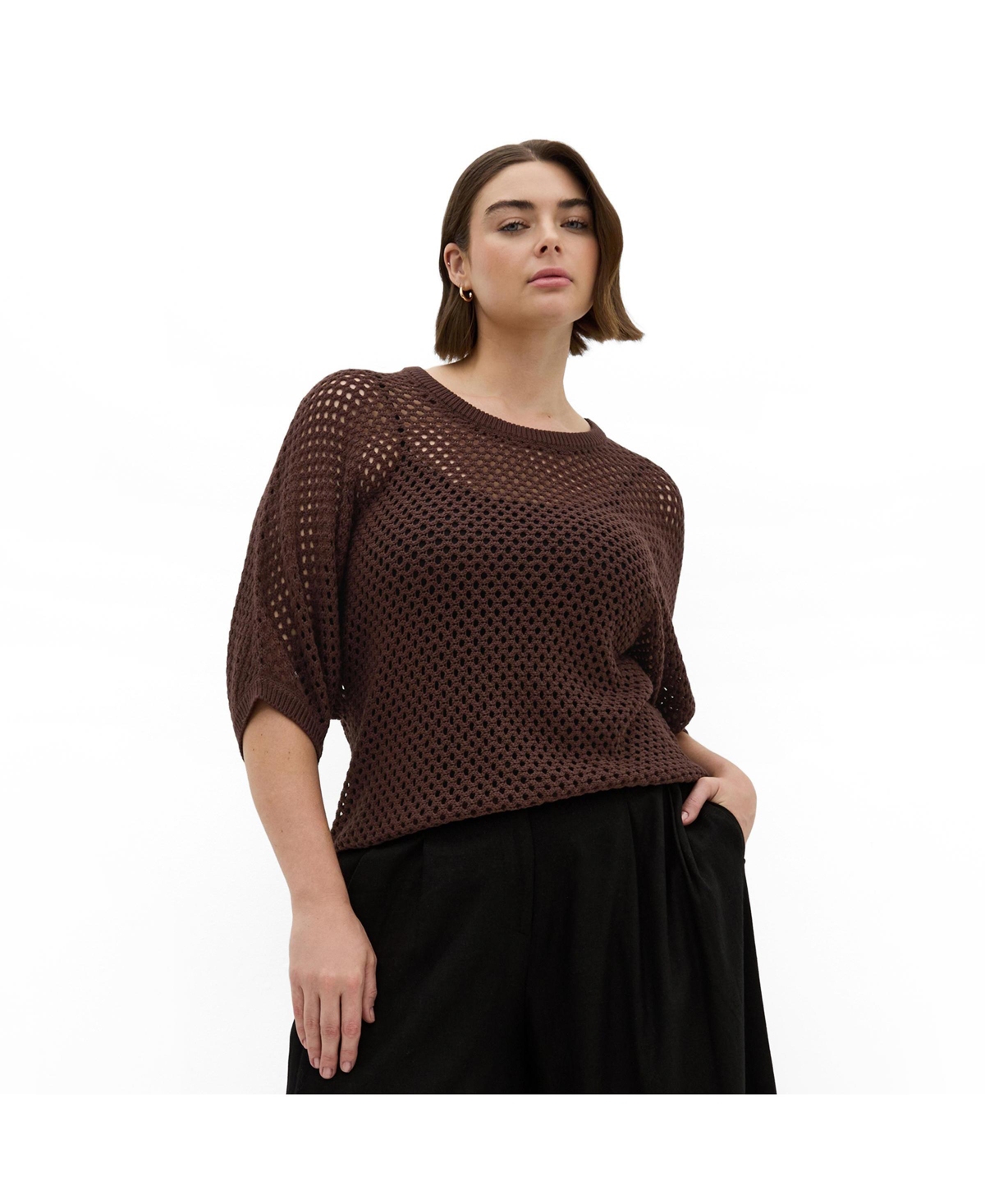 Click here for City Chic Womens Crochet Knit Top - Chocolate prices
